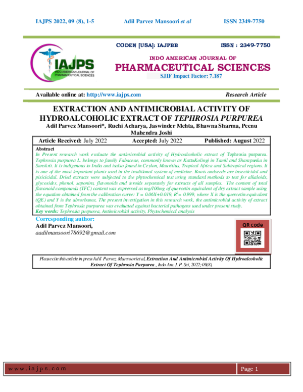 (PDF) Extraction and Antimicrobial Activity of Hydroalcoholic Extract ...