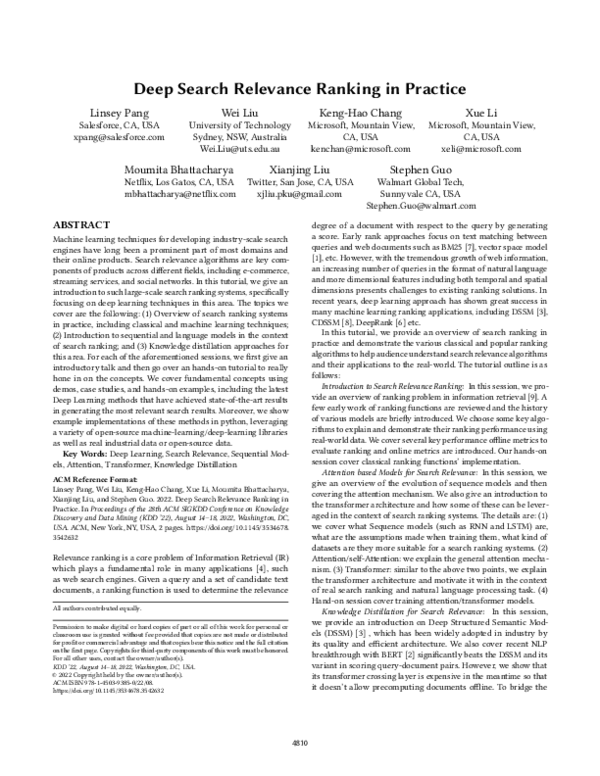 (PDF) Deep Search Relevance Ranking in Practice