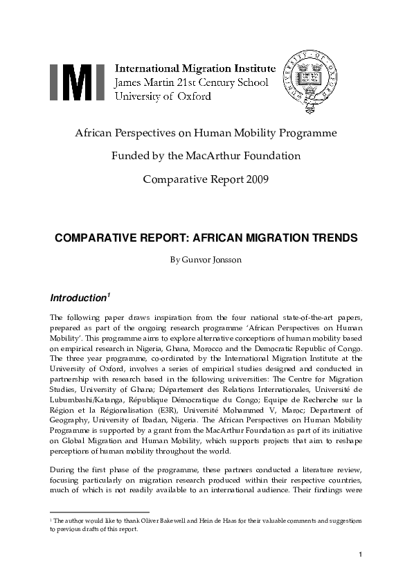 Pdf Comparative Report African Migration Trends