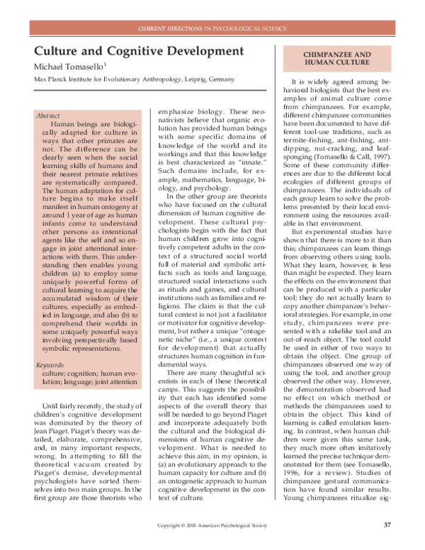 (PDF) Culture and Cognitive Development