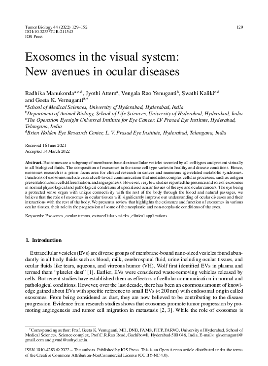 (PDF) Exosomes in the visual system: New avenues in ocular diseases