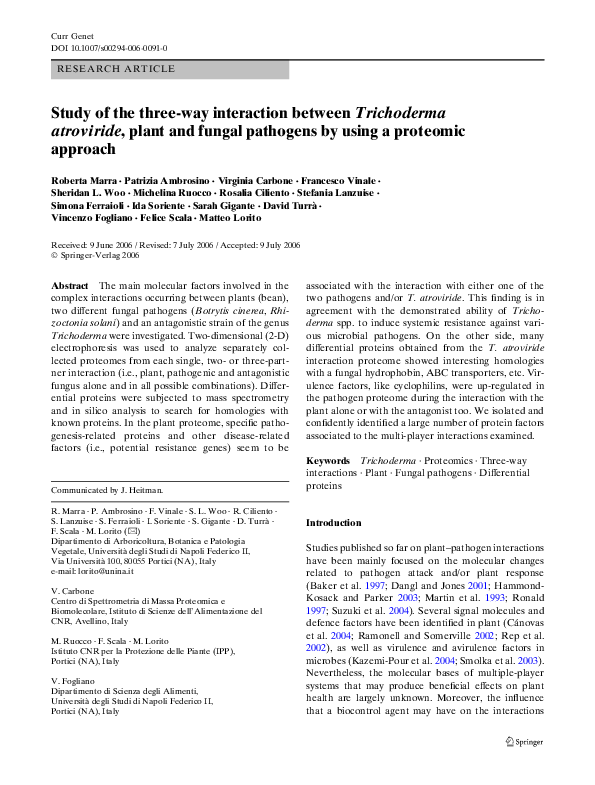 (PDF) Study of the three-way interaction between Trichoderma atroviride, plant and fungal ...