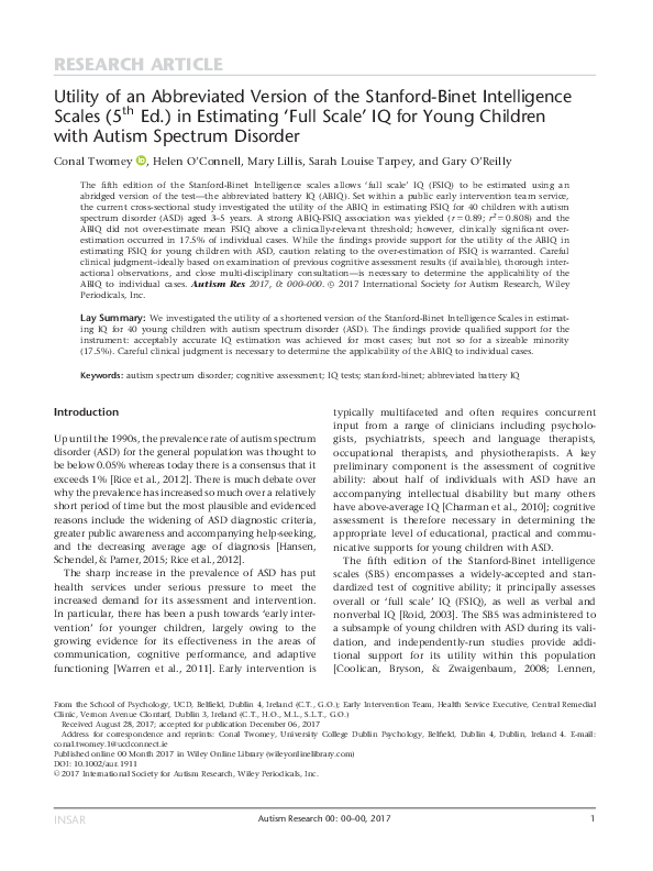 (PDF) Utility of an abbreviated version of the stanford-binet ...