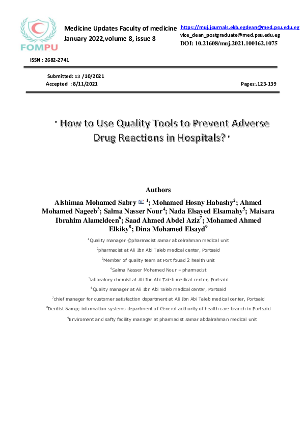 (PDF) How to Use Quality Tools to Prevent Adverse Drug Reactions in ...