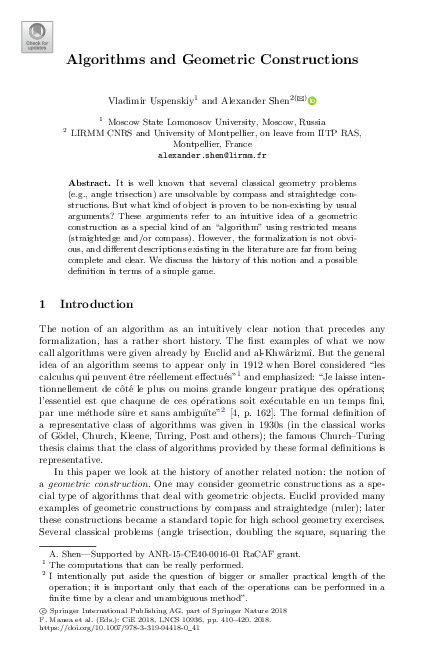 (PDF) Algorithms and Geometric Constructions