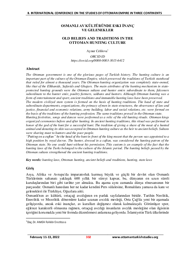 (PDF) OSMANLI AV KÜLTÜRÜNDE ESKI İNANÇ VE GELENEKLER OLD BELIEFS AND ...
