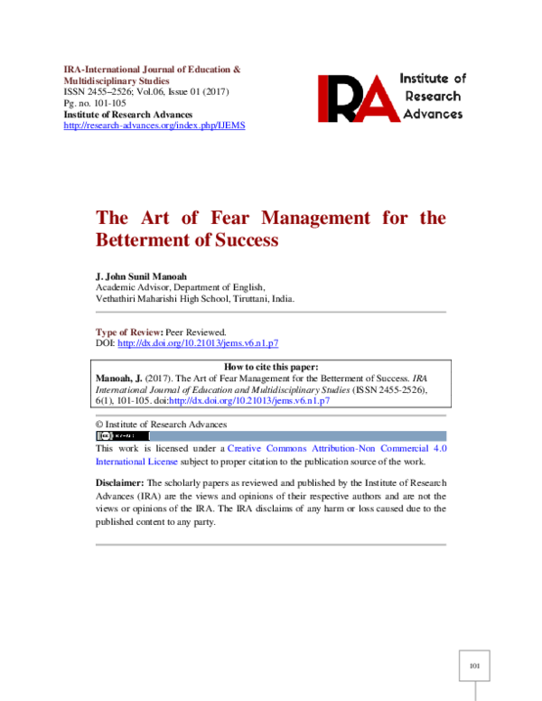 (PDF) The Art of Fear Management for the Betterment of Success
