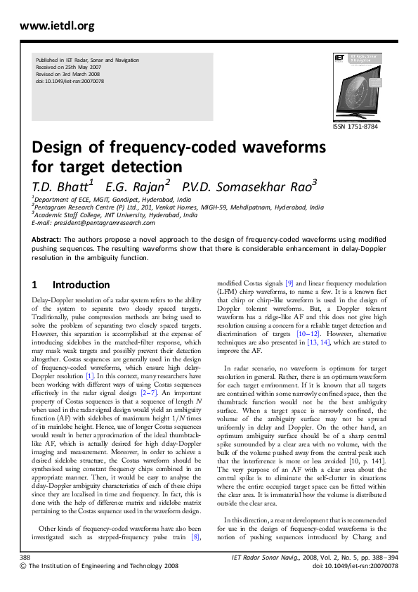 (PDF) Frequency-Coded Waveforms for Target Detection