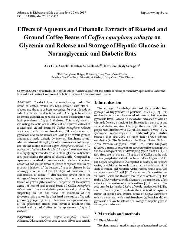 (PDF) Effects of Aqueous and Ethanolic Extracts of Roasted and Ground ...