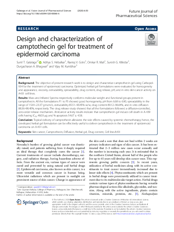 (PDF) Design and characterization of camptothecin gel for treatment of ...