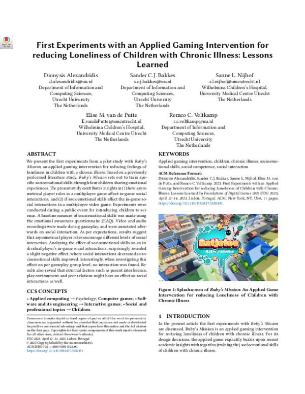 (PDF) First Experiments with an Applied Gaming Intervention for ...