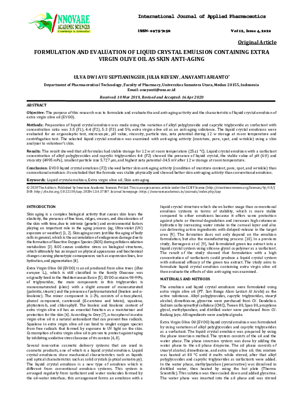 (PDF) FORMULATION AND EVALUATION OF LIQUID CRYSTAL EMULSION CONTAINING ...