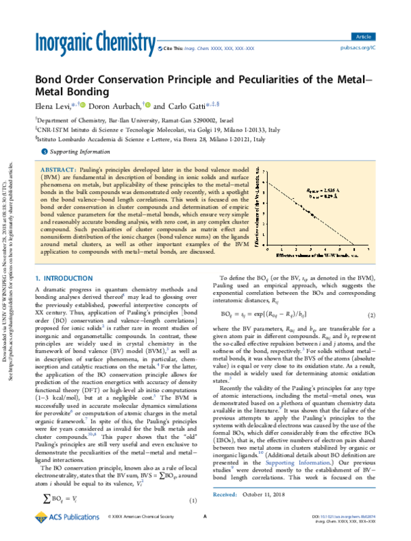 (PDF) Bond Order Conservation Principle and Peculiarities of the Metal ...