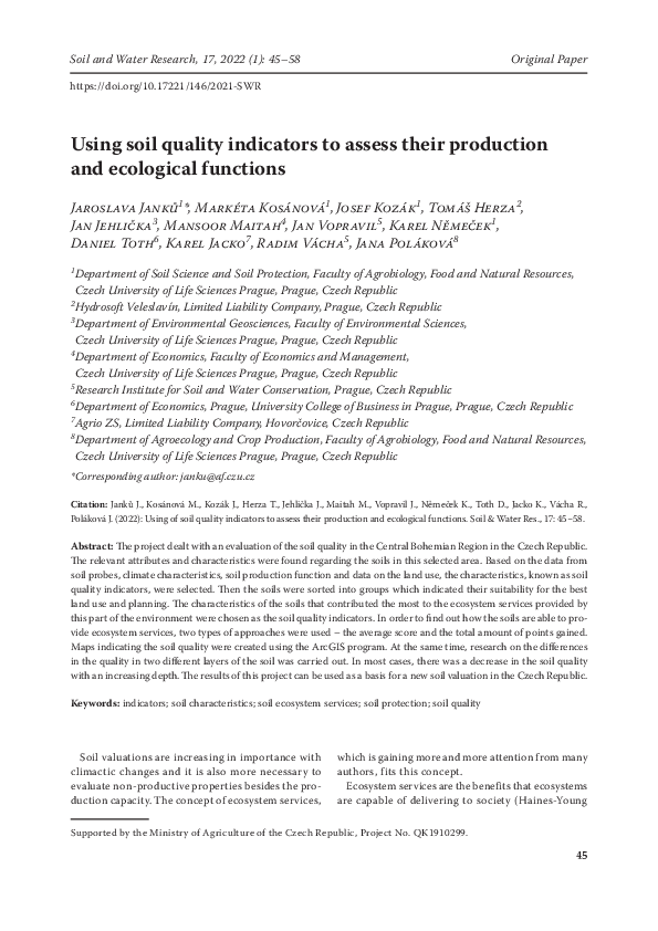 (PDF) Using soil quality indicators to assess their production and ...