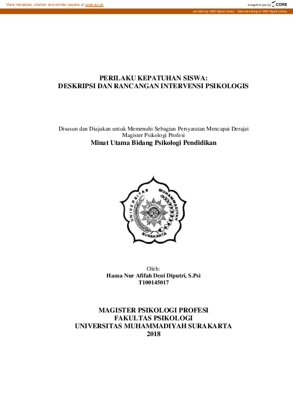 (PDF) Perilaku Kepatuhan Siswa:Deskripsi dan Rancangan Intervensi ...