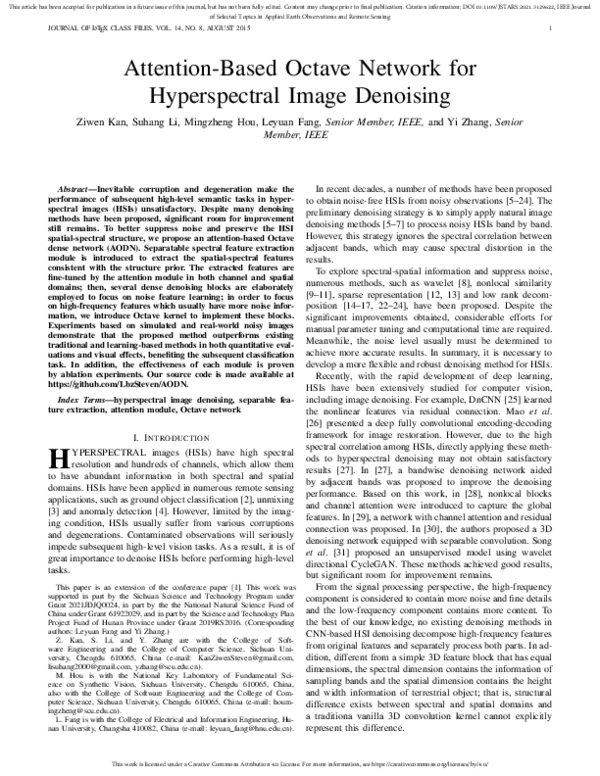 (PDF) Attention-Based Octave Network for Hyperspectral Image Denoising