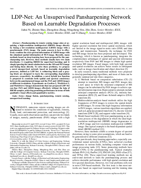Pdf Ldp Net An Unsupervised Pansharpening Network Based On Learnable Degradation Processes
