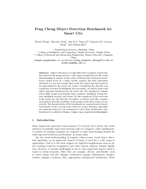 (PDF) Peng Cheng Object Detection Benchmark for Smart City