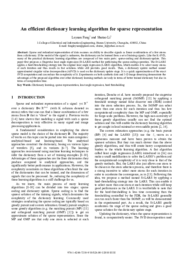 (PDF) An Efficient Dictionary Learning Algorithm for Sparse Representation (PDF) An Efficient Dictionary Learning Algorithm for Sparse Representation