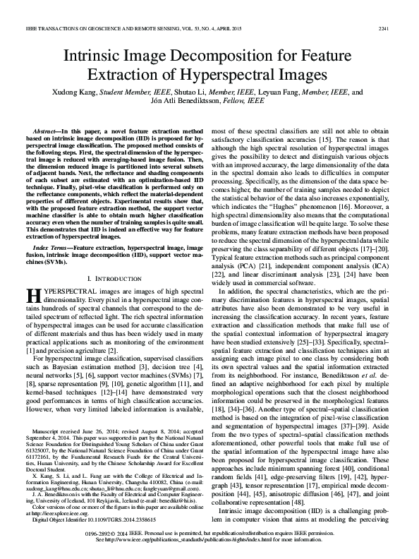 (PDF) Intrinsic Image Decomposition for Feature Extraction of Hyperspectral Images