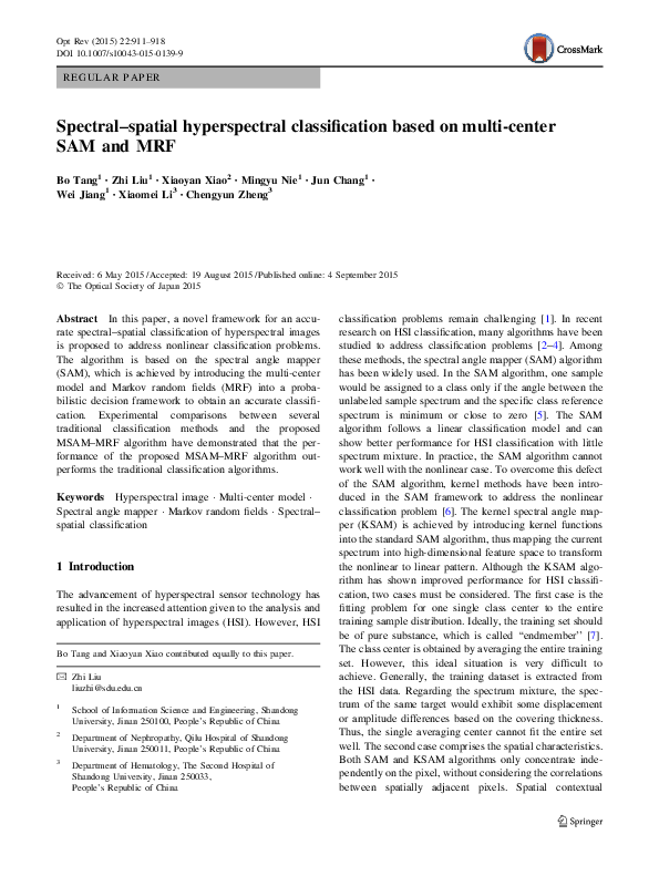 (PDF) Spectral-spatial hyperspectral classification via shape-adaptive sparse representation