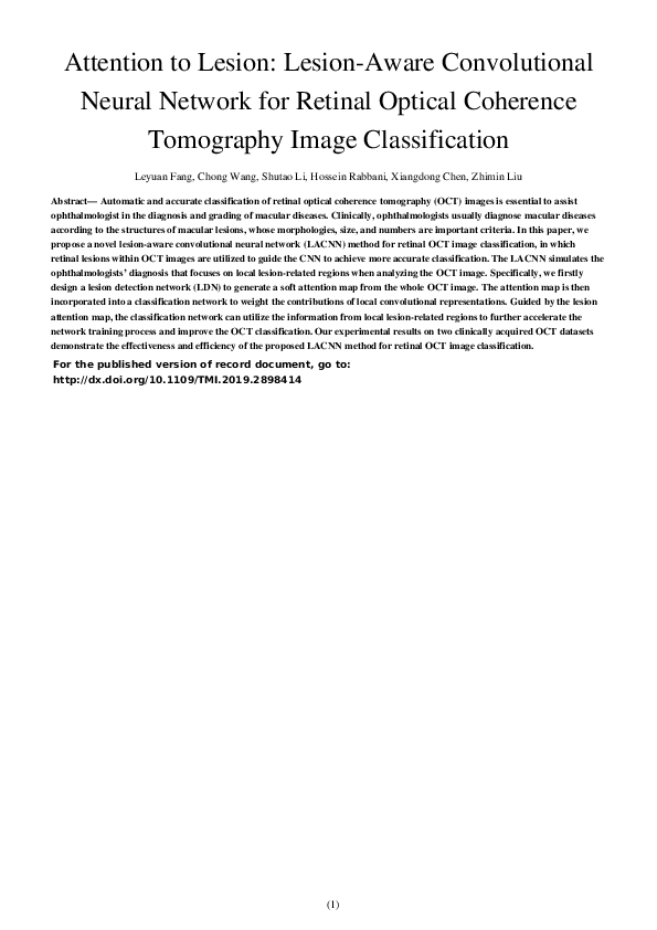 (PDF) Attention to Lesion: Lesion-Aware Convolutional Neural Network for Retinal Optical ...