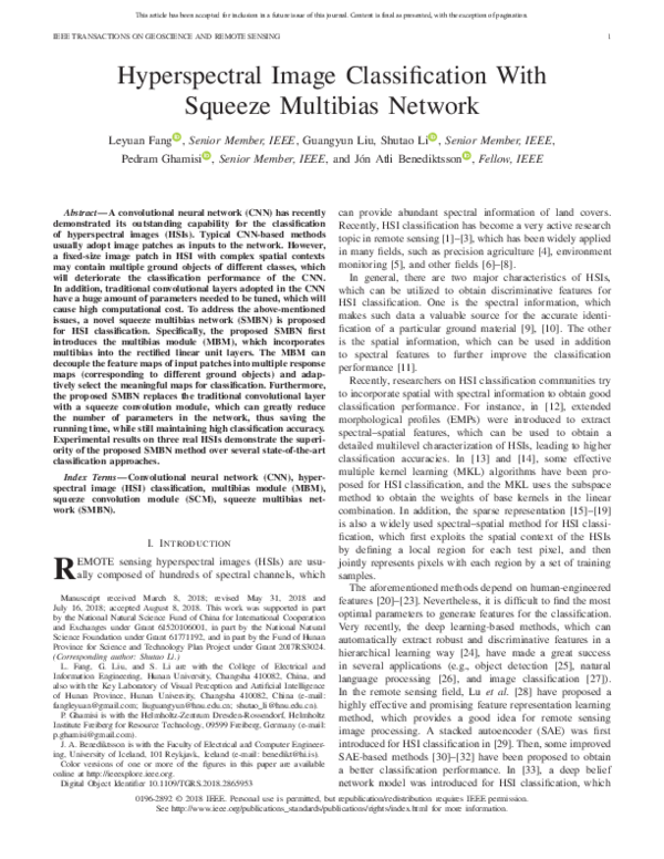 (PDF) Hyperspectral Image Classification With Squeeze Multibias Network