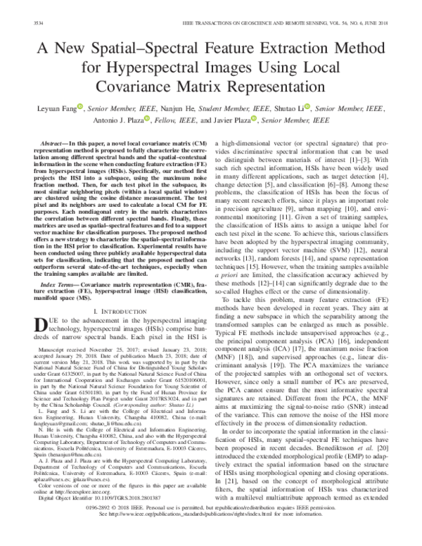 Pdf Spatial Spectral Feature Extraction Via Covariance 5805