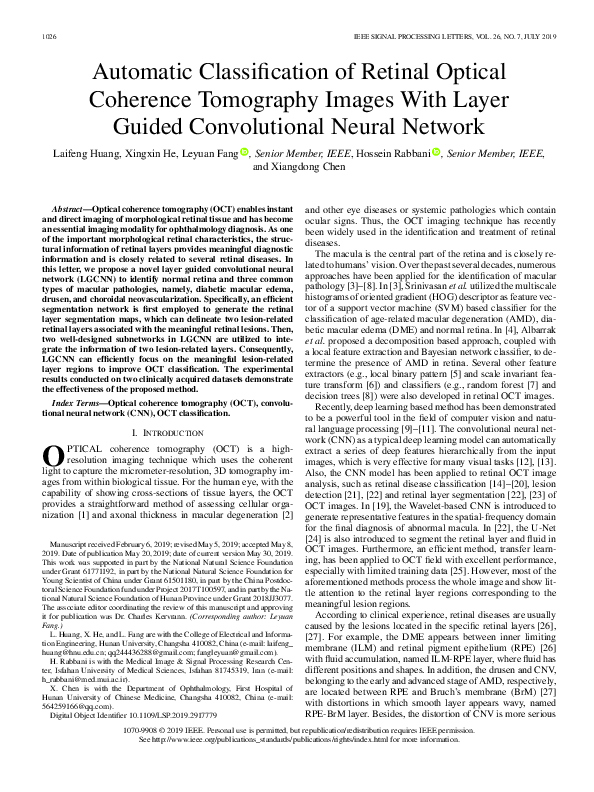 (PDF) Automatic Classification of Retinal Optical Coherence Tomography Images With Layer Guided ...