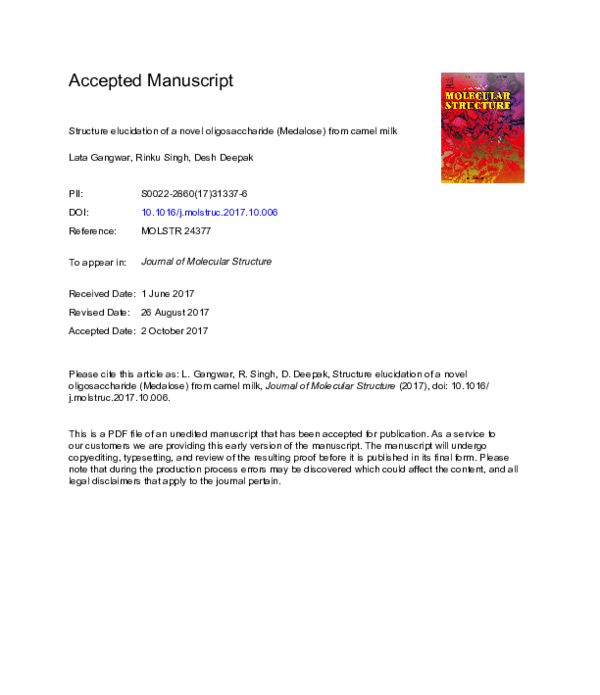 (PDF) Structure elucidation of a novel oligosaccharide (Medalose) from ...