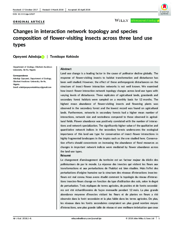 (PDF) Changes in interaction network topology and species composition ...