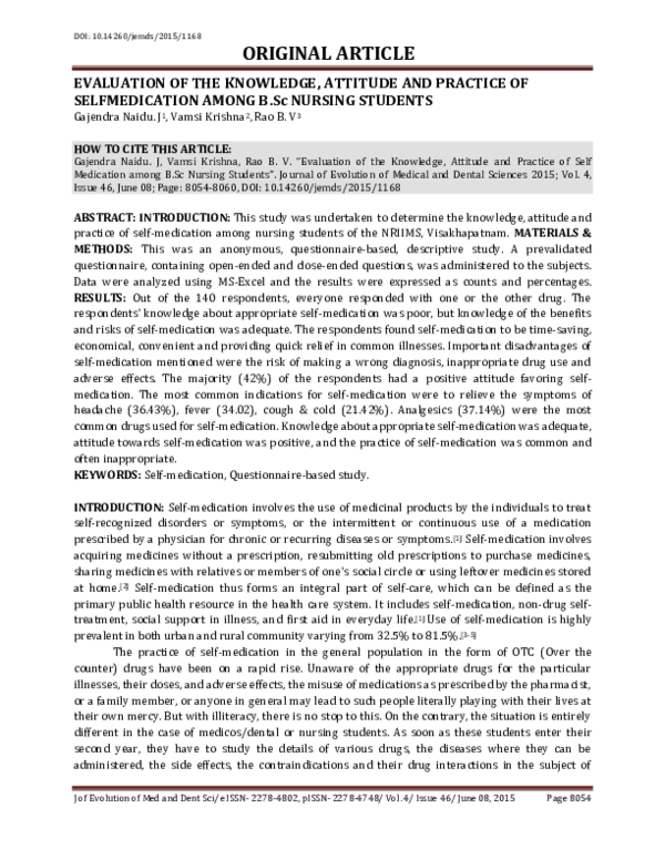 (PDF) EVALUATION OF THE KNOWLEDGE , ATTITUDE AND PRACTICE OF ...