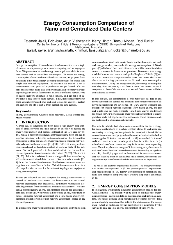 (PDF) Energy Consumption Comparison of Nano and Centralized Data Centers
