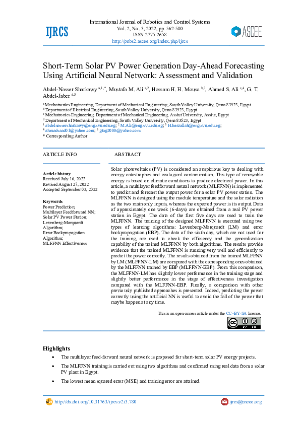 (PDF) Short-Term Solar PV Power Generation Day-Ahead Forecasting Using Artificial Neural Network ...
