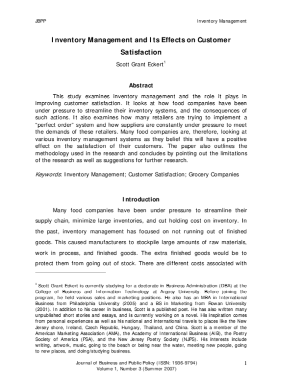 (PDF) Inventory Management and Its Effects on Customer Satisfaction