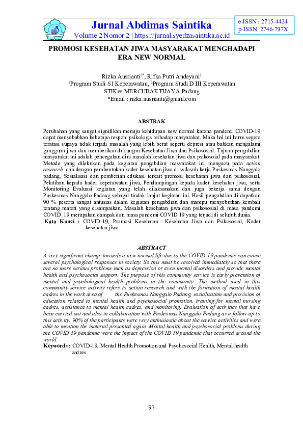 (PDF) Promosi Kesehatan Jiwa Masyarakat Menghadapi Era New Normal