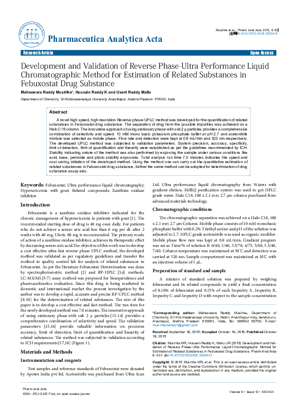(PDF) Development and Validation of Reverse Phase-Ultra Performance Liquid Chromatographic ...