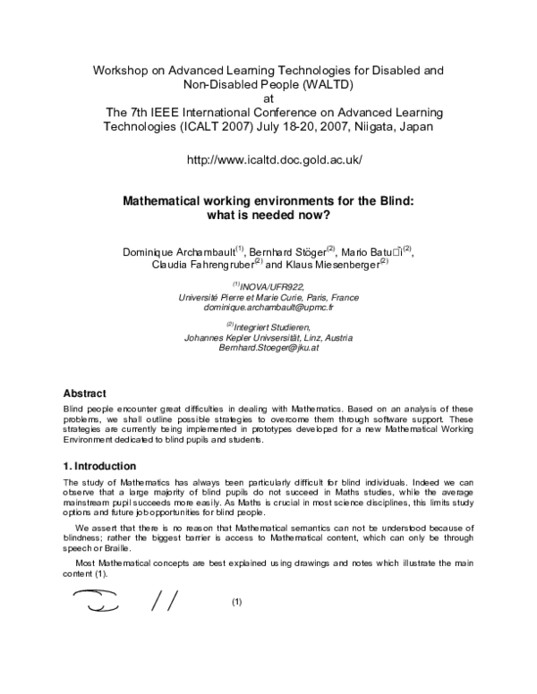 (PDF) Workshop on Advanced Learning Technologies for Disabled and Non-Disabled People (WALTD)