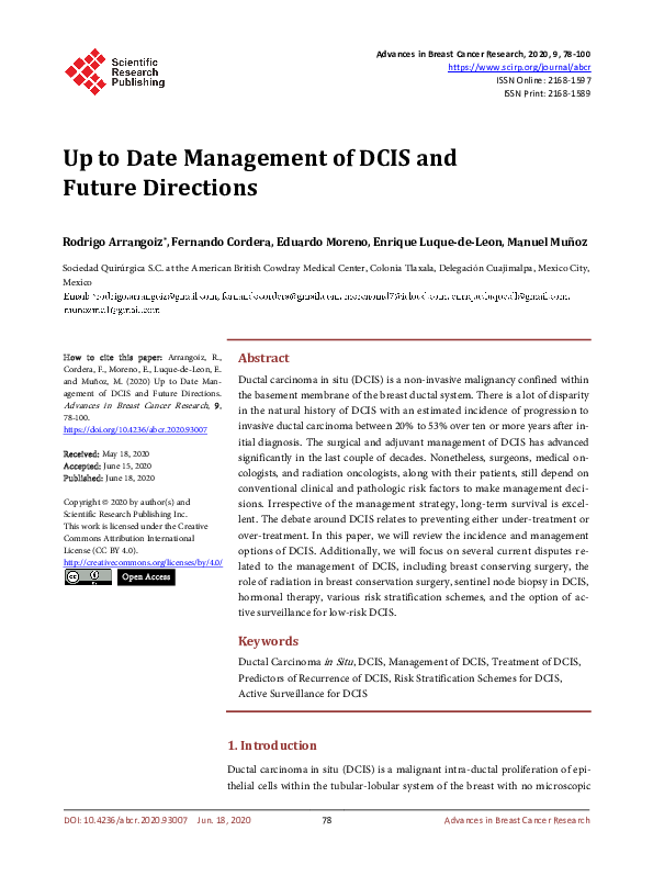 (PDF) Up to Date Management of DCIS and Future Directions