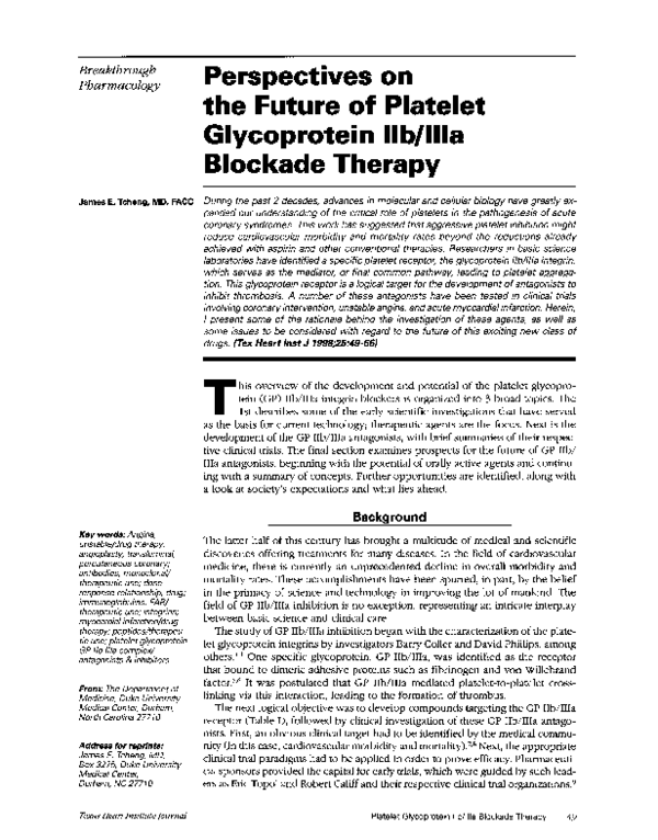 (PDF) Perspectives on the future of platelet glycoprotein IIb/IIIa ...