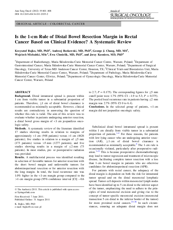 (PDF) Is the 1-cm Rule of Distal Bowel Resection Margin in Rectal ...
