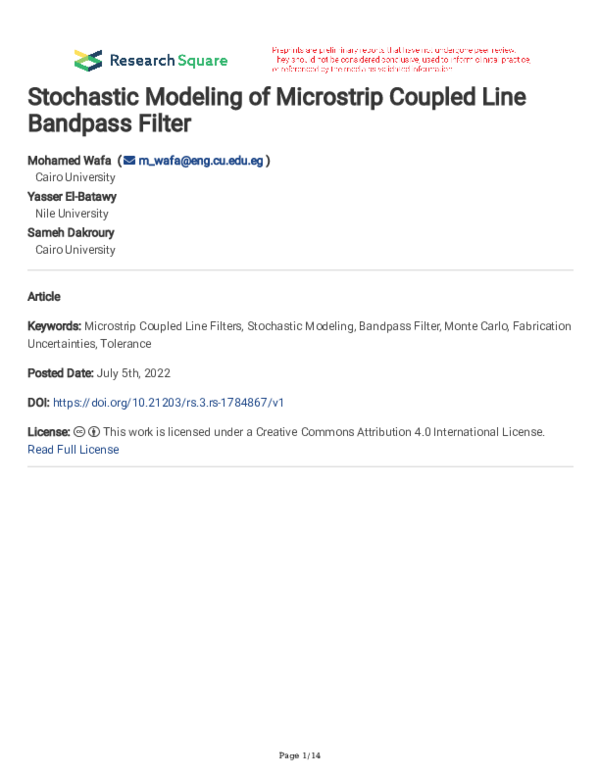 (PDF) Stochastic Modeling of Microstrip Coupled Line Bandpass Filter