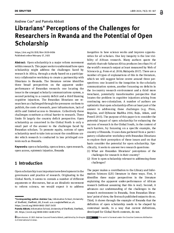 (PDF) Librarians’ Perceptions of the Challenges for Researchers in ...