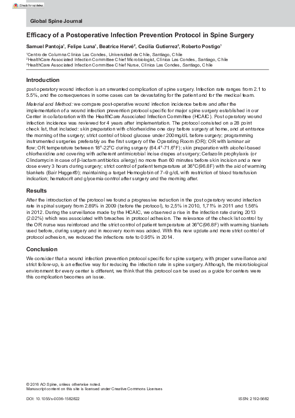 (PDF) Efficacy of a Postoperative Infection Prevention Protocol in ...