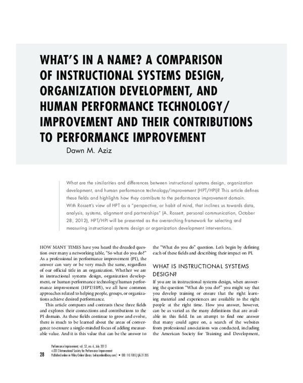 (PDF) What's in a Name? A Comparison of Instructional Systems Design, Organization Development ...