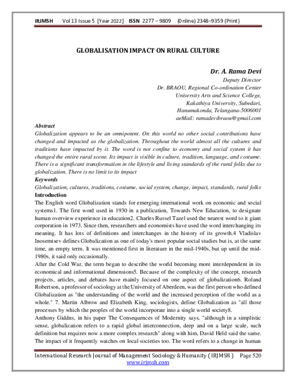 (PDF) GLOBALISATION IMPACT ON RURAL CULTURE