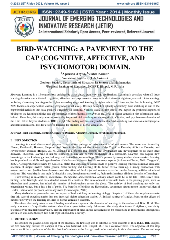 (PDF) BIRD-WATCHING: A PAVEMENT TO THE CAP (COGNITIVE, AFFECTIVE, AND ...