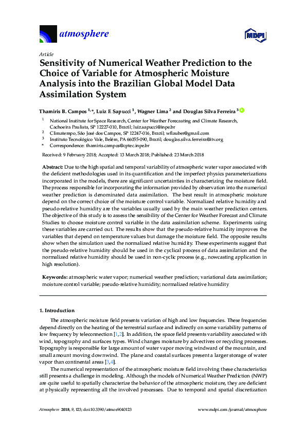 (PDF) Sensitivity of Numerical Weather Prediction to the Choice of Variable for Atmospheric ...