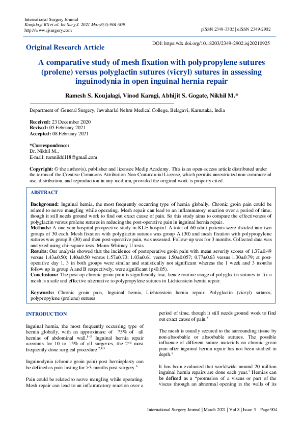 (PDF) A comparative study of mesh fixation with polypropylene sutures ...