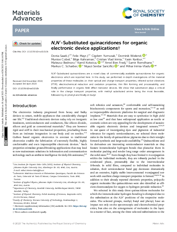(PDF) N,N′-Substituted quinacridones for organic electronic device ...